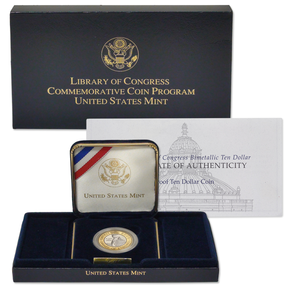 2000-W Gold & Platinum $10 Library of Congress Commemorative Proof Box ...