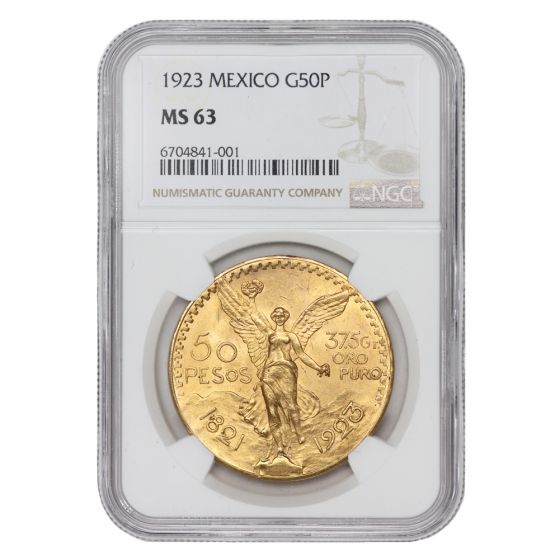 Mexico 1923 Gold 50 Peso NGC MS63