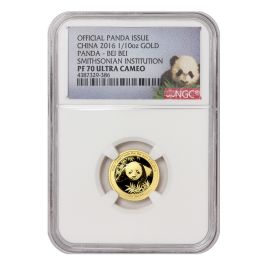 China 2016 Gold Panda 1/10 oz NGC PF70UCAM Smithsonian Bei Bei