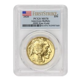 2020 $50 Gold Buffalo PCGS MS70 FS Flag Label