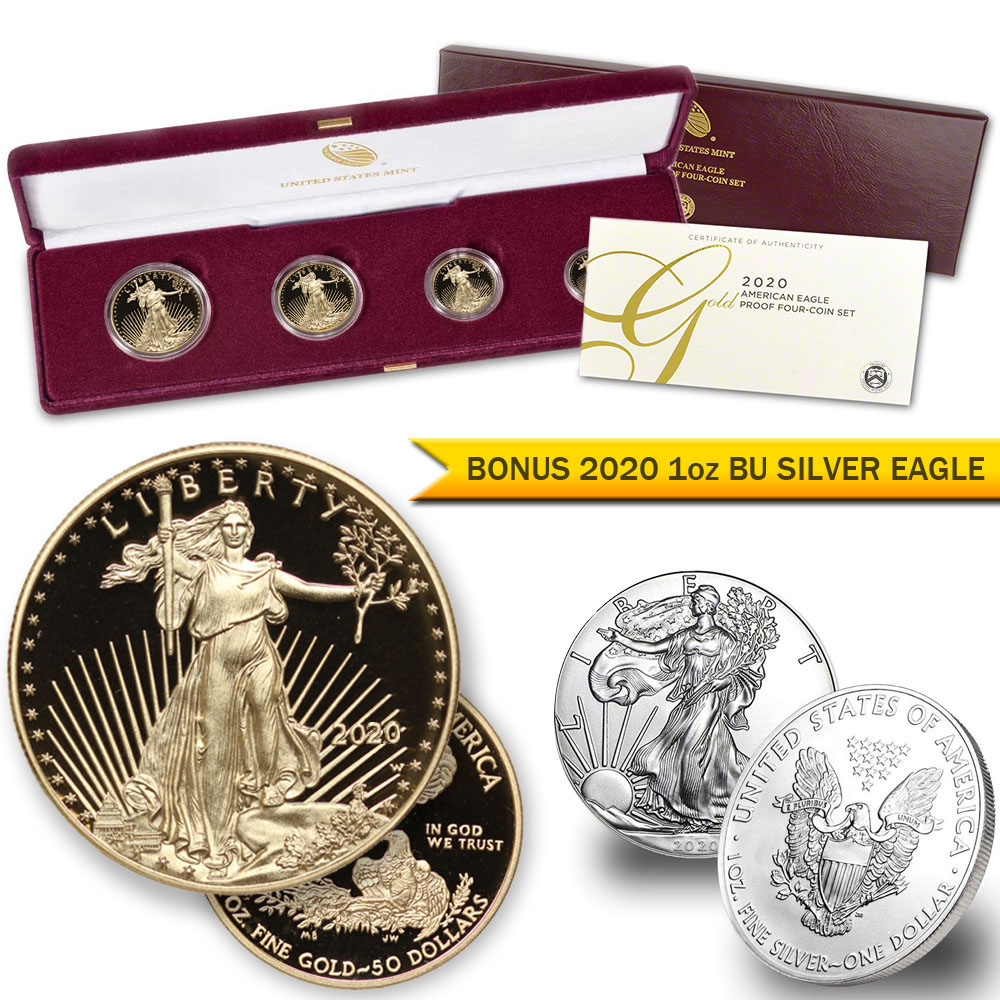 Set of 4 2020-W Gold Eagles w/ Mint Box and CoA